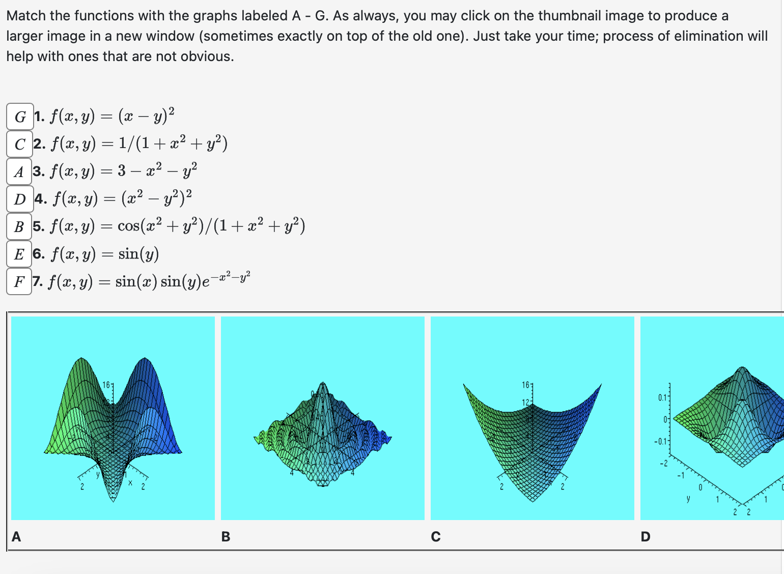 Solved Match the functions with the graphs labeled A - ﻿G. | Chegg.com