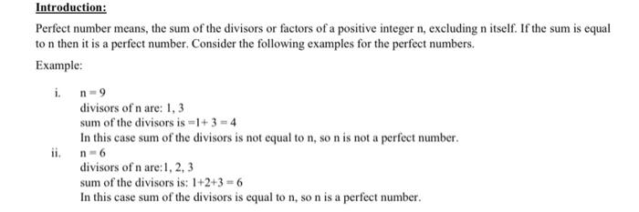Solved Perfect number means, the sum of the divisors or | Chegg.com