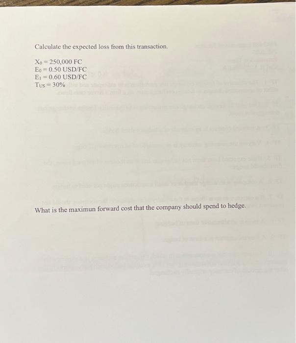 Solved Calculate the expected loss from this transaction. | Chegg.com