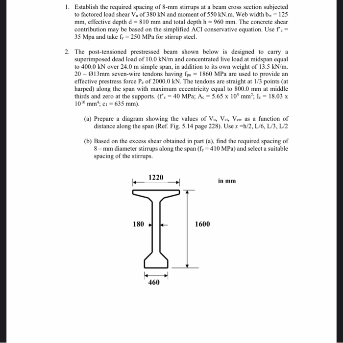 1 of 1 CIVL 5236: Prestressed Concrete Spring 2020 HW | Chegg.com
