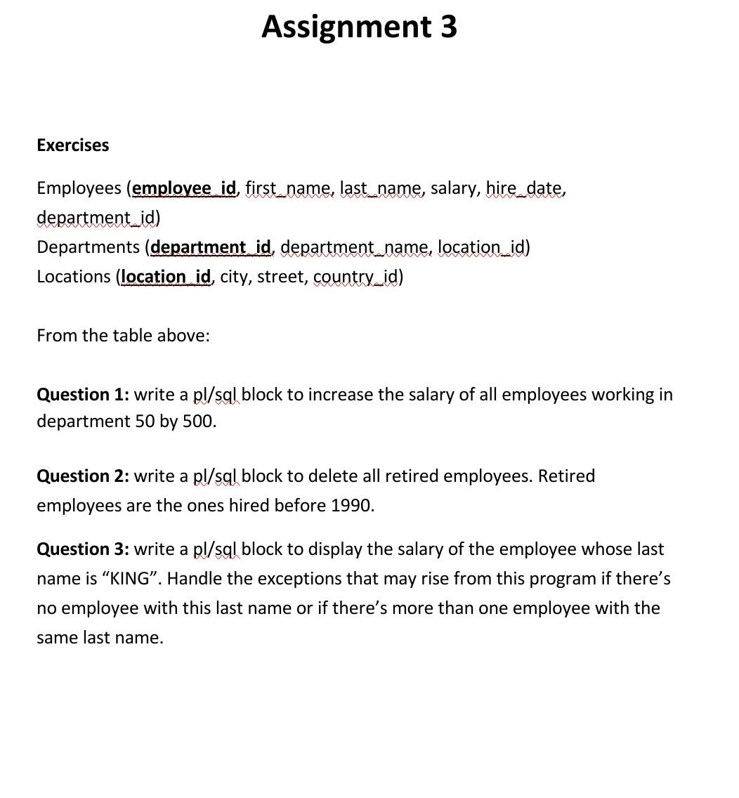 Solved Assignment 3 Exercises Employees (employee id, first | Chegg.com