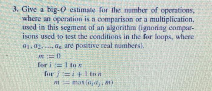 Solved 3. Give a big- O estimate for the number of | Chegg.com