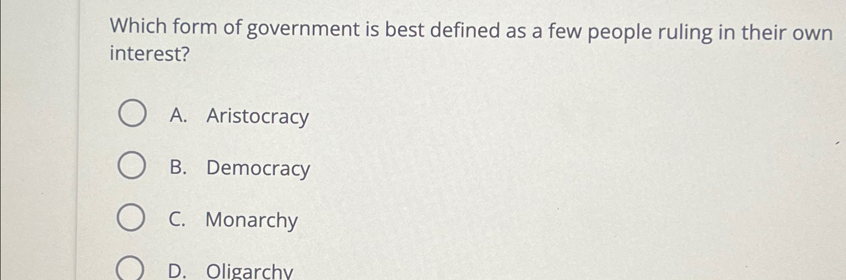 Solved Which form of government is best defined as a few | Chegg.com