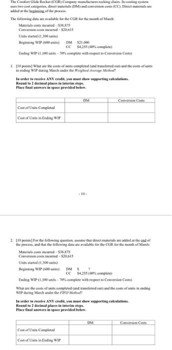 Solved The Comfort Glide Rosker (CGit) Conpany munufartuse | Chegg.com