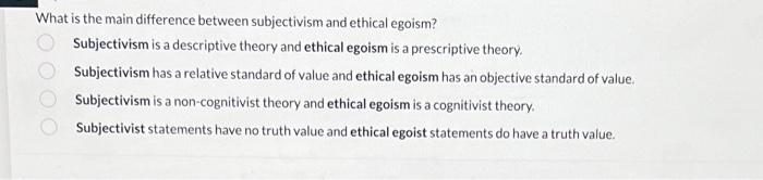 Solved What is the main difference between subjectivism and | Chegg.com