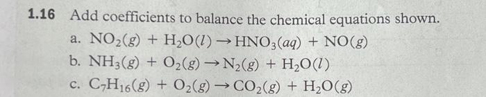 Solved .16 Add coefficients to balance the chemical | Chegg.com
