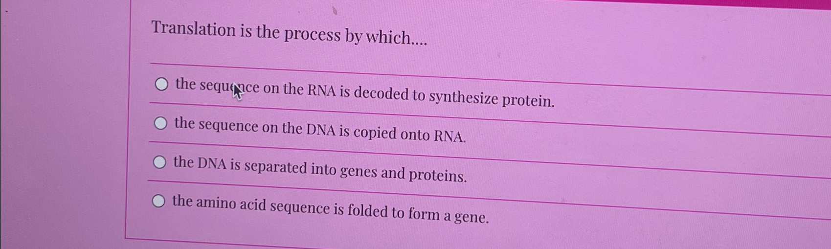 Solved Translation is the process by which....the sequance | Chegg.com