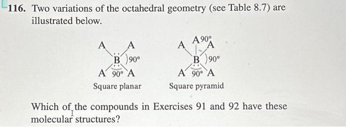 Solved 116. Two variations of the octahedral geometry (see | Chegg.com