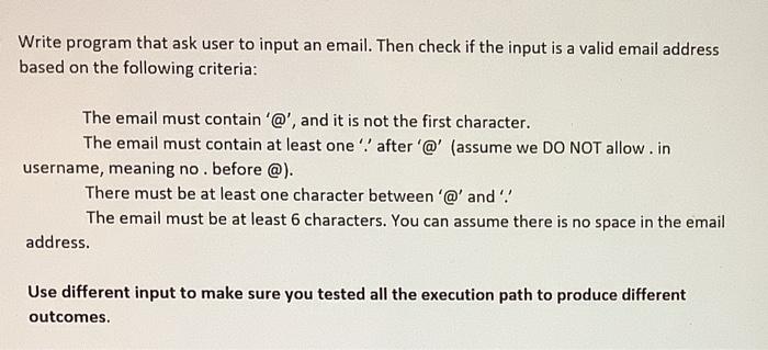 Solved Write program that ask user to input an email. Then | Chegg.com