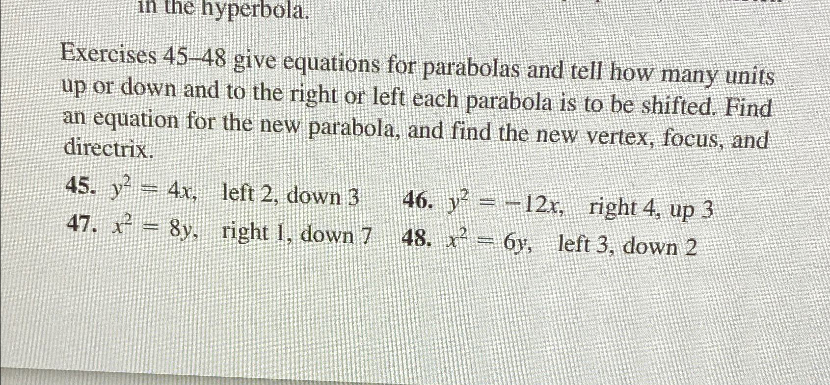 Solved Exercises 45-48 ﻿give equations for parabolas and | Chegg.com