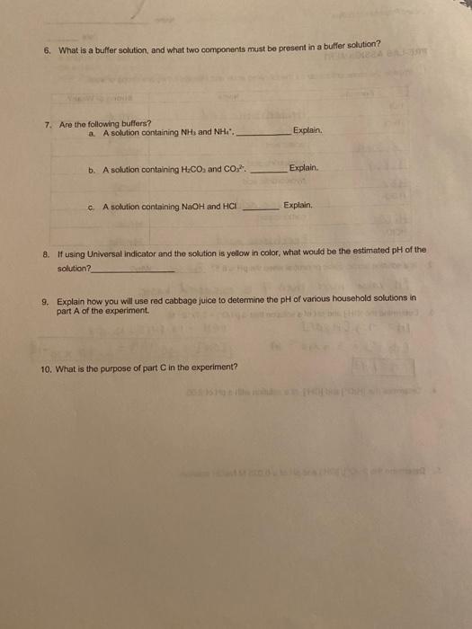Solved ph and Properties of Buffers Name Date PRE-LAB | Chegg.com