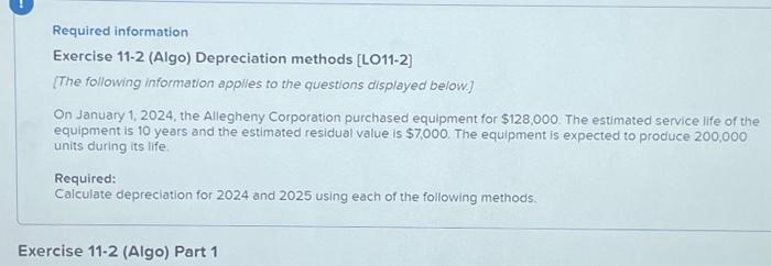 Solved Required information Exercise 11-2 (Algo) | Chegg.com