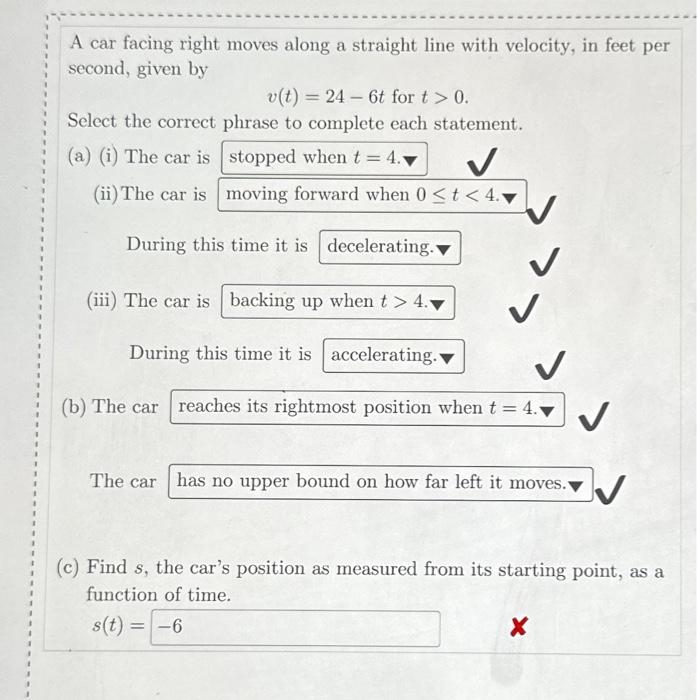 Solved A car facing right moves along a straight line with | Chegg.com