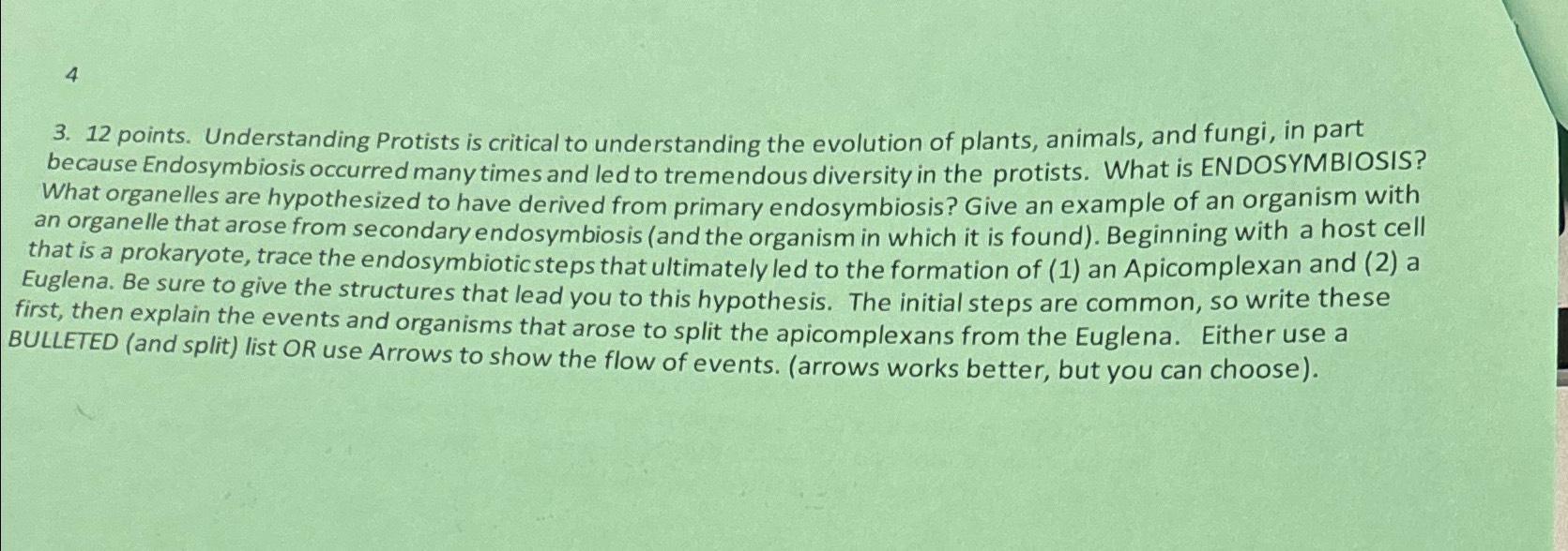 Solved 43. 12 ﻿points. Understanding Protists is critical to | Chegg.com