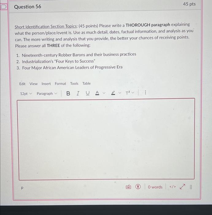 Short Identification Section Topics: (45 points) | Chegg.com