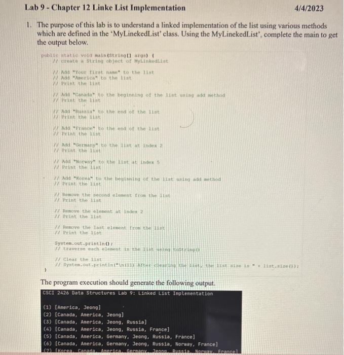 Solved The purpose of this lab is to understand a linked | Chegg.com