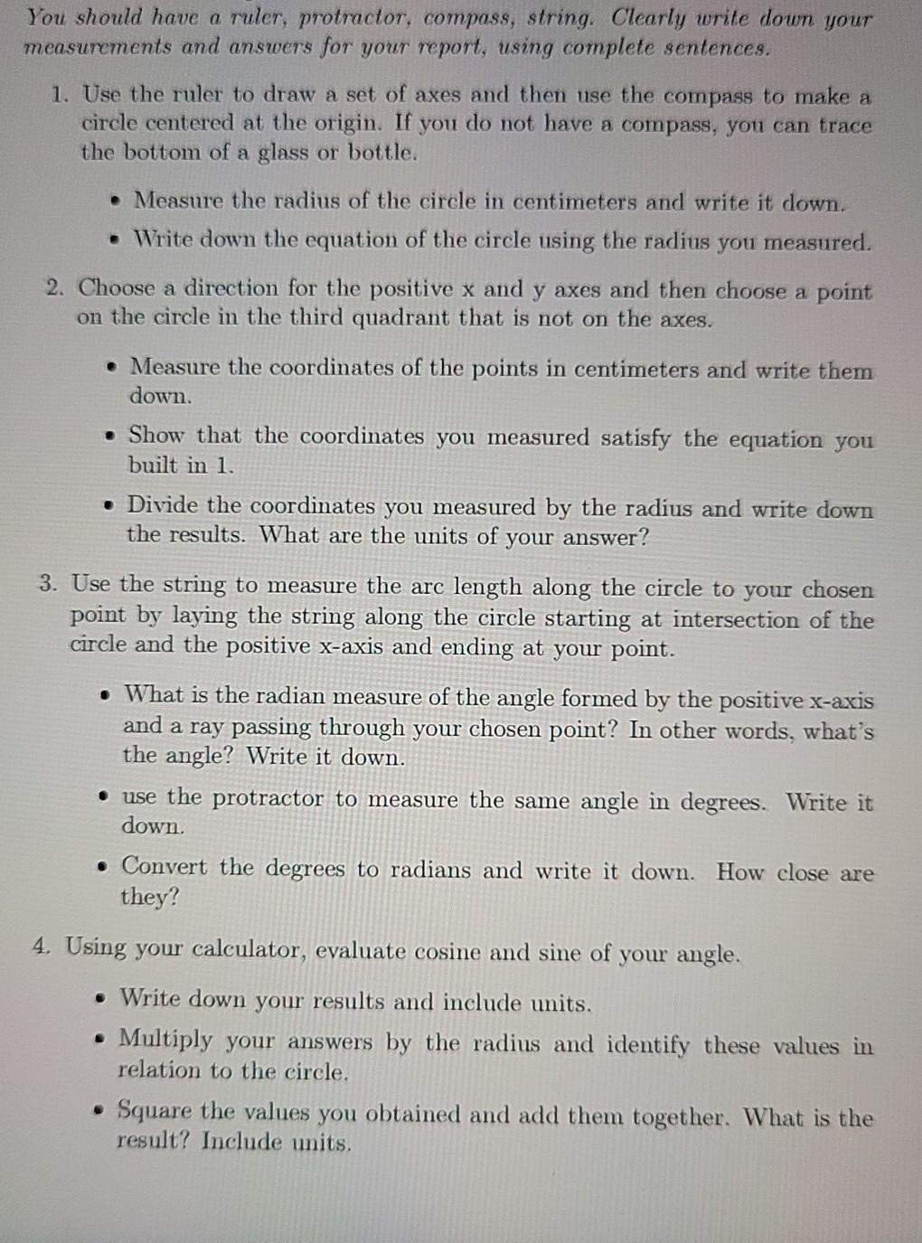 Solved You should have a ruler, protractor, compass, string. | Chegg.com