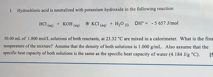 Solved Hydrochloric acid is neutralized with potassium | Chegg.com