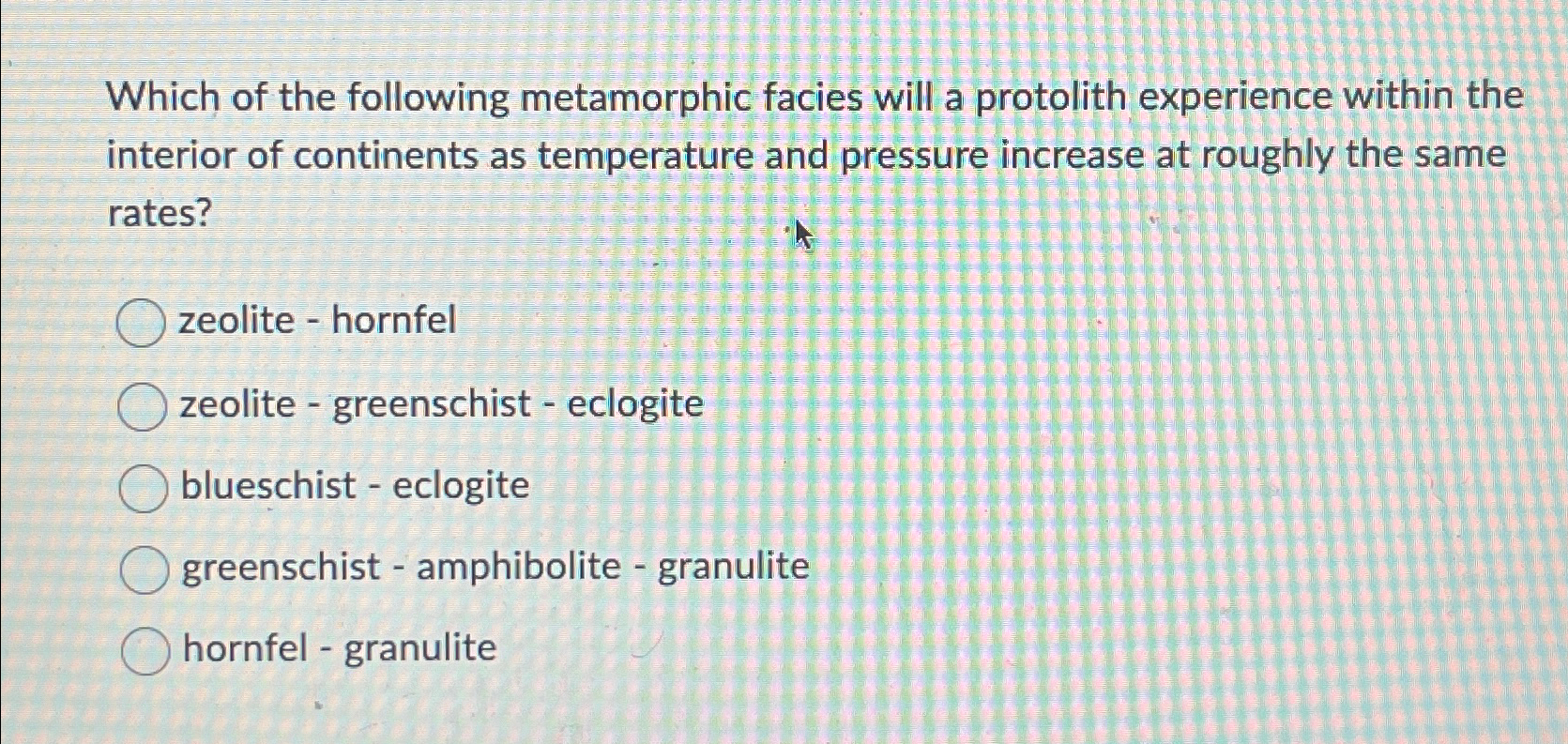 Solved Which of the following metamorphic facies will a | Chegg.com