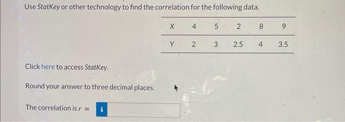 Solved Use StatKey or other technology to find the | Chegg.com