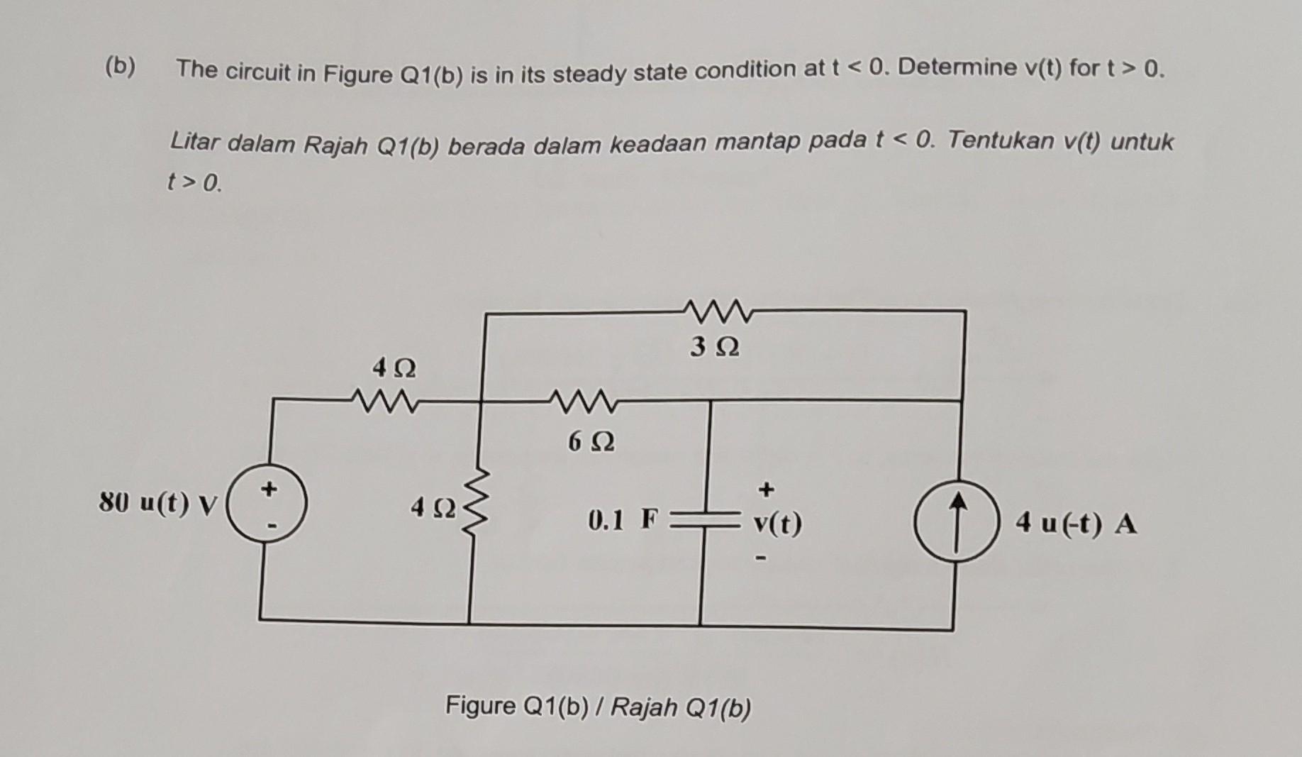 Solved (b) The circuit in Figure Q1(b) is in its steady | Chegg.com