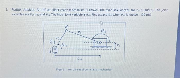 Solved 2. Position Analysis. An off-set slider-crank | Chegg.com