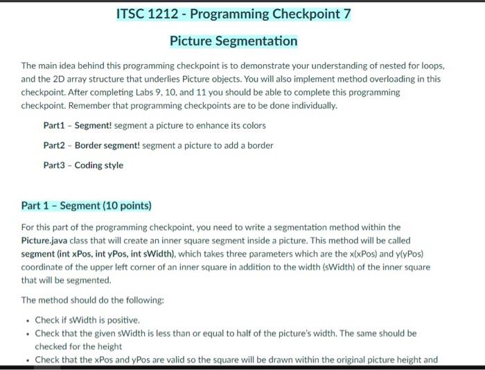 Solved ITSC 1212 - Programming Checkpoint 7 Picture | Chegg.com