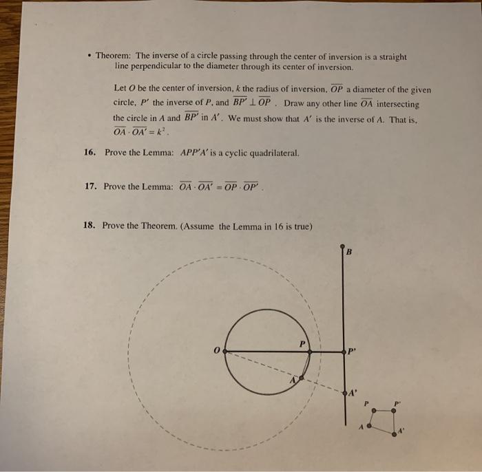 Solved • Theorem: The inverse of a circle passing through | Chegg.com