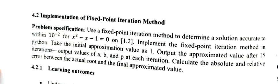 Solved 4.2 Implementation of Fixed-Point Iteration Method | Chegg.com