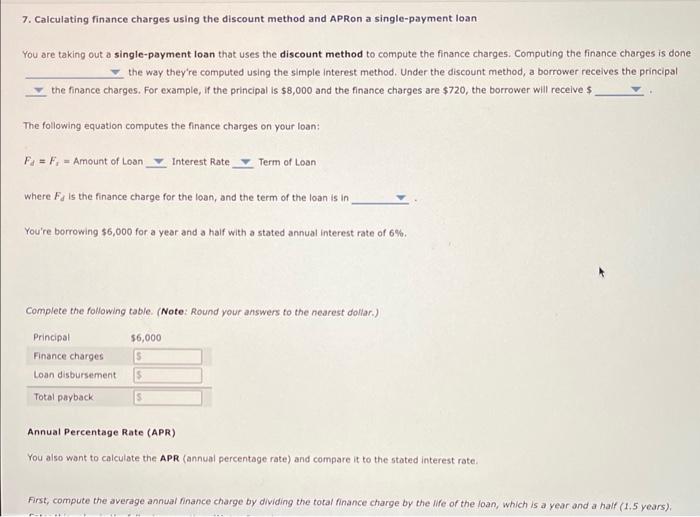 7. Calculating finance charges using the discount | Chegg.com