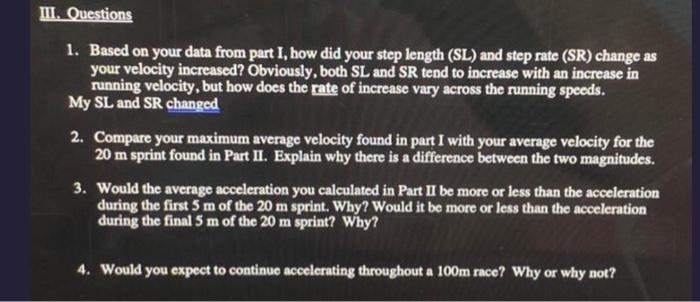 Solved 1. Based on your data from part I, how did your step | Chegg.com