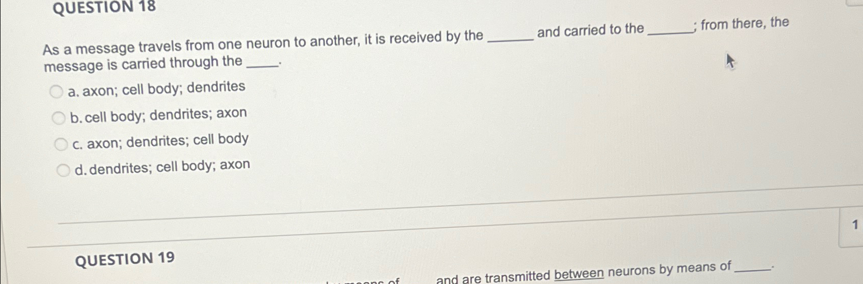Solved QUESTION 18As a message travels from one neuron to | Chegg.com