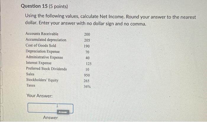 Solved Using the following values, calculate Net Income. | Chegg.com