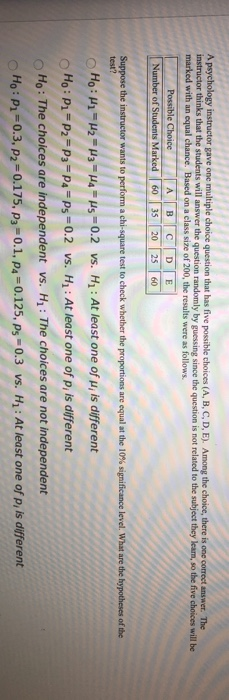 Solved A psychology instructor gave one multiple choice | Chegg.com