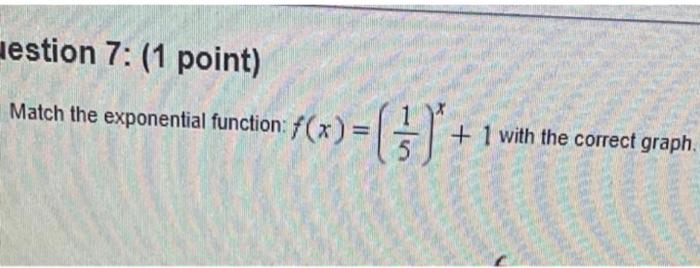 Solved Hestion 7: (1 point) Match the exponential function: | Chegg.com Solved Hestion 7: (1 point) Match the exponential function: | Chegg.com
