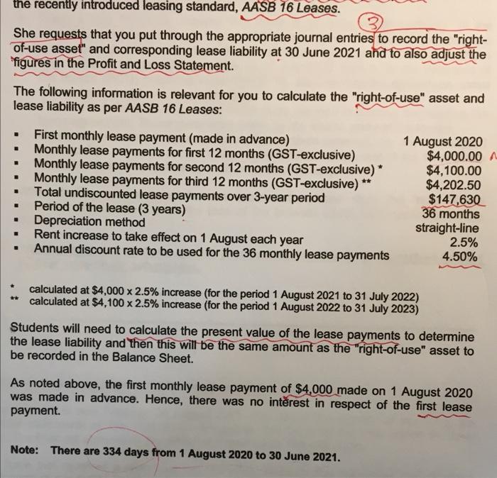 Solved the recently introduced leasing standard, AASB 16 | Chegg.com