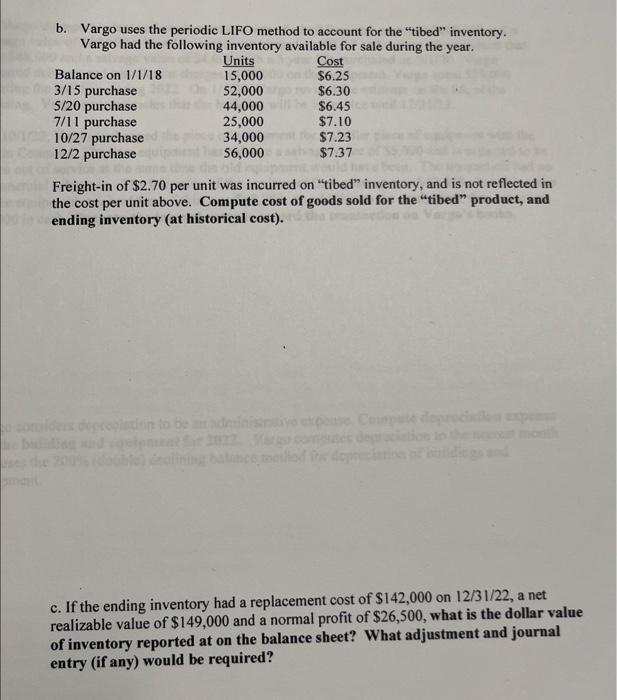 Solved b. Vargo uses the periodic LIFO method to account for | Chegg.com