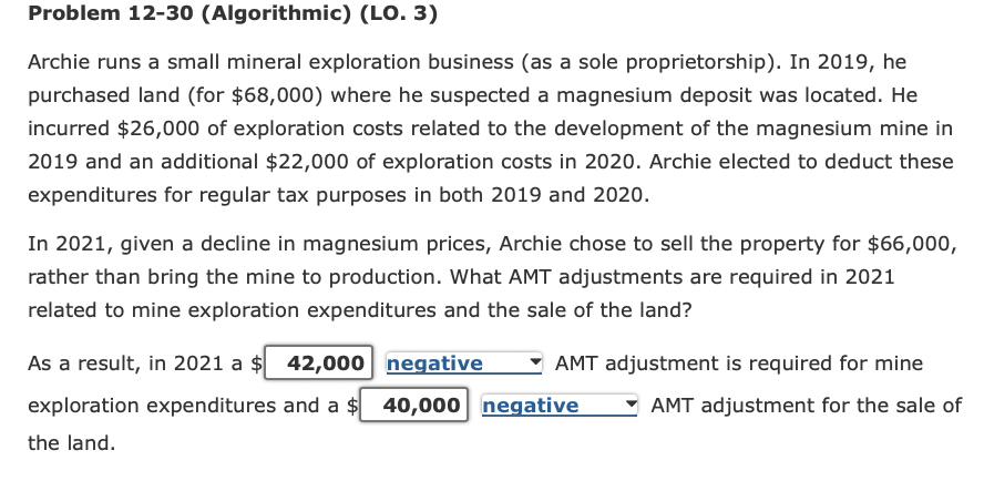 Solved Problem 12-30 (Algorithmic) (LO. 3)Archie runs a | Chegg.com