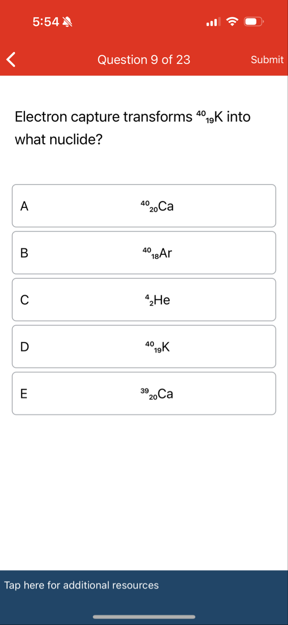 Solved Question 9 ﻿of 23SubmitElectron capture transforms | Chegg.com