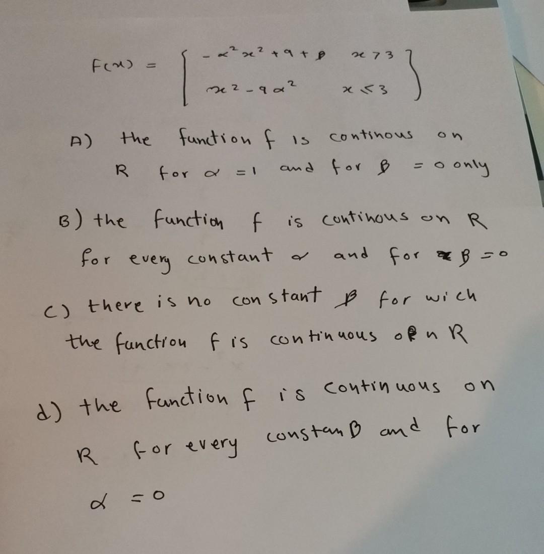 Solved ² x ² + 9 + 0 e 73 Fon) e2-aa² x x3 A) the on | Chegg.com