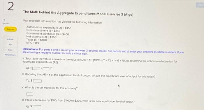 Solved 2 The Math behind the Aggregate Expenditures Model | Chegg.com