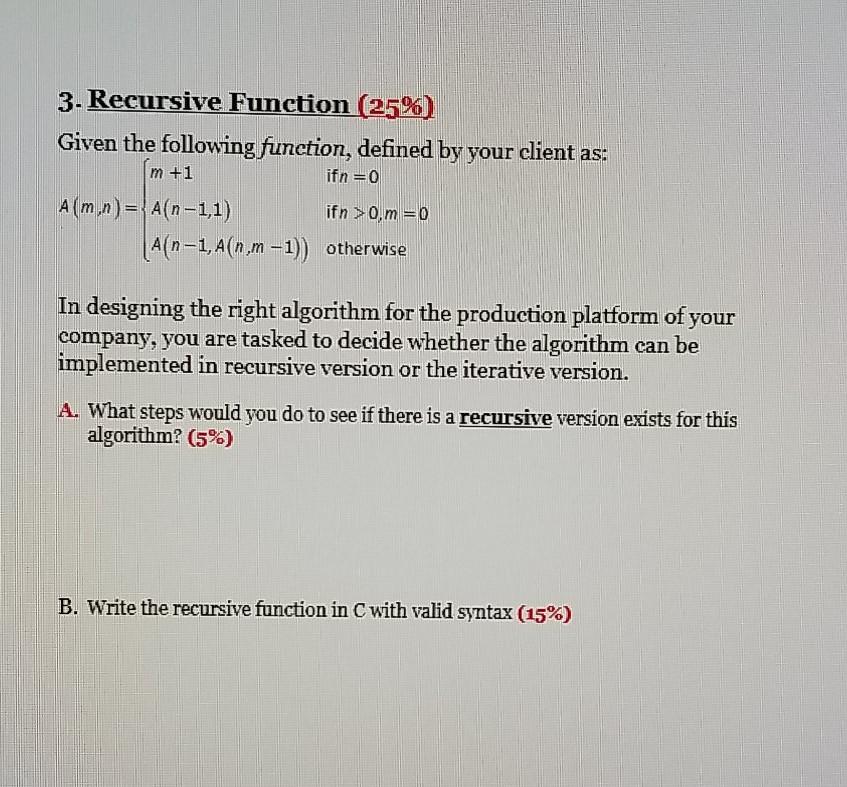 Solved 3- Recursive Function (25%) Given the following | Chegg.com