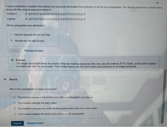 Solved A base-substitution mutation that altered the | Chegg.com