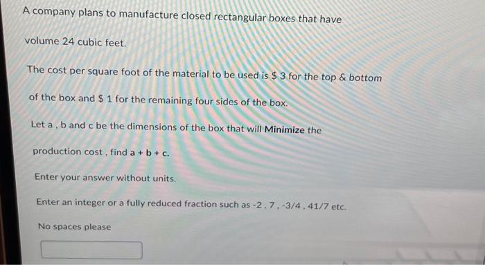 Solved A company plans to manufacture closed rectangular | Chegg.com