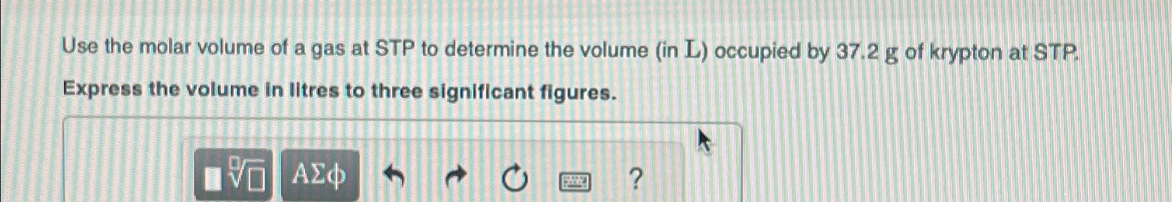 Solved Use the molar volume of a gas at STP to determine the | Chegg.com