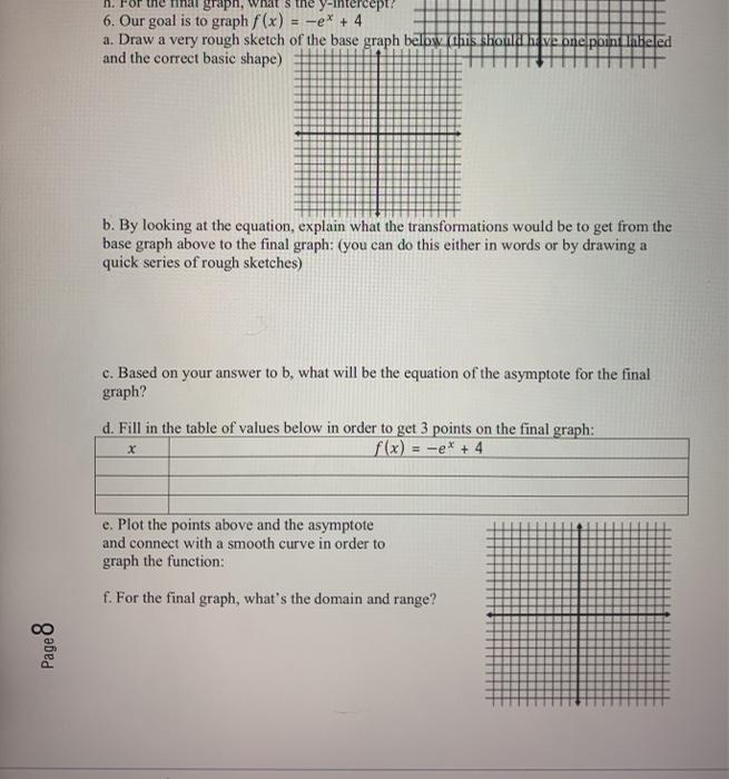 Solved Math 1240 Worksheet 8 7. a. Graph f(x) = 4-* - 1. | Chegg.com
