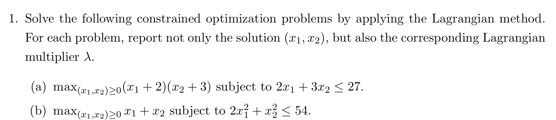 Solved Solve The Following Constrained Optimization Problems