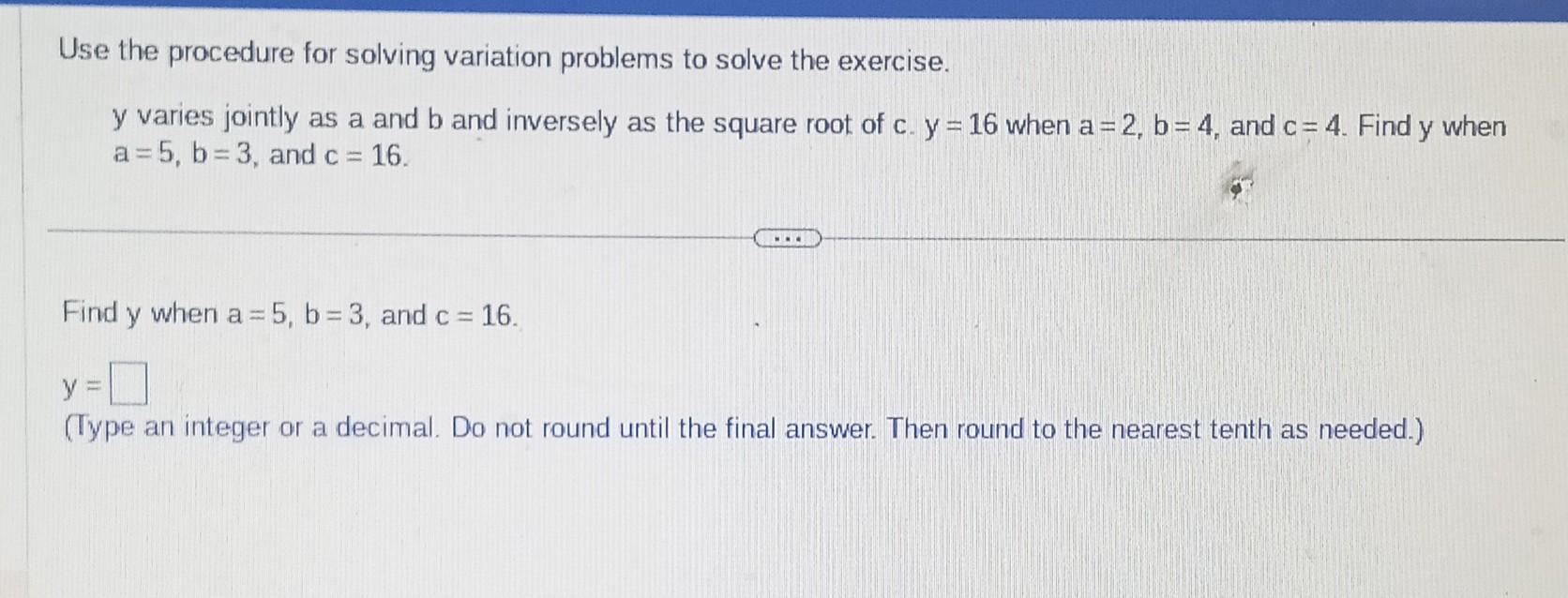 Solved y varies jointly as a and b and inversely as the | Chegg.com
