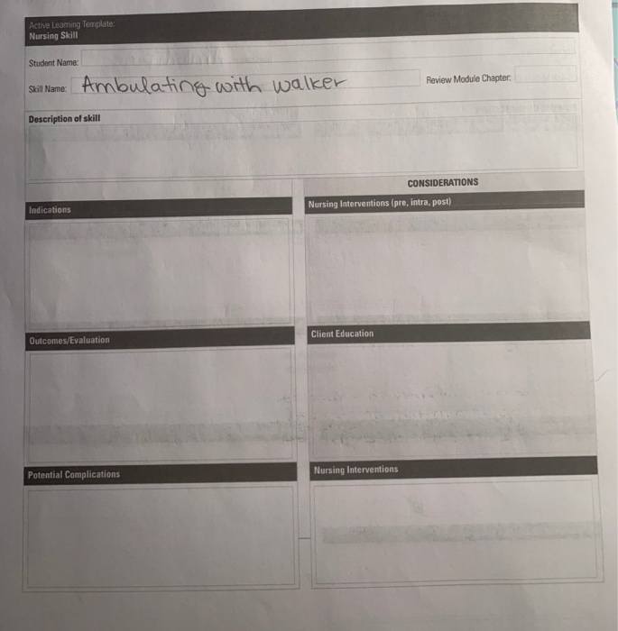 Solved Active Leaming Template: Nursing Skill Student Name: | Chegg.com