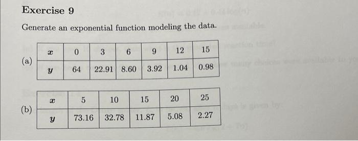 Solved Generate an exponential function modeling the data. | Chegg.com